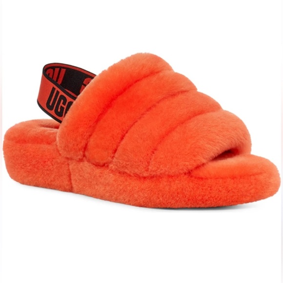 UGG | Shoes | Ugg Fluffy Yeah Slide Womans Neon Orange Coral Slingback ...
